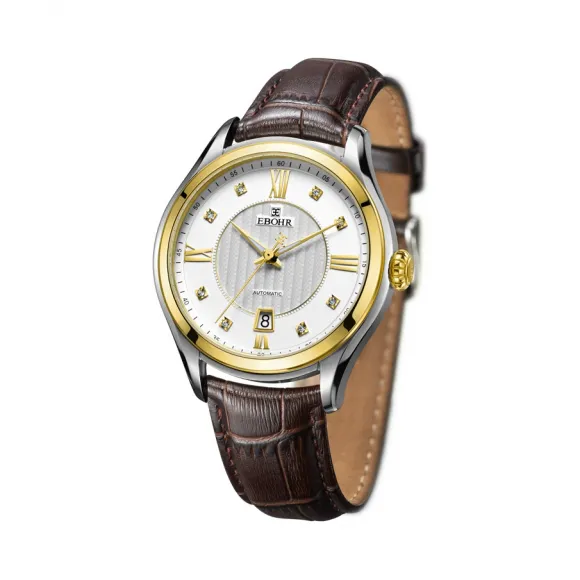 依波/Ebohr 大师系列 42mm 不锈钢，镀金色表圈 合成蓝宝石玻璃表镜 男表 10910238-小迈步海淘品牌官网