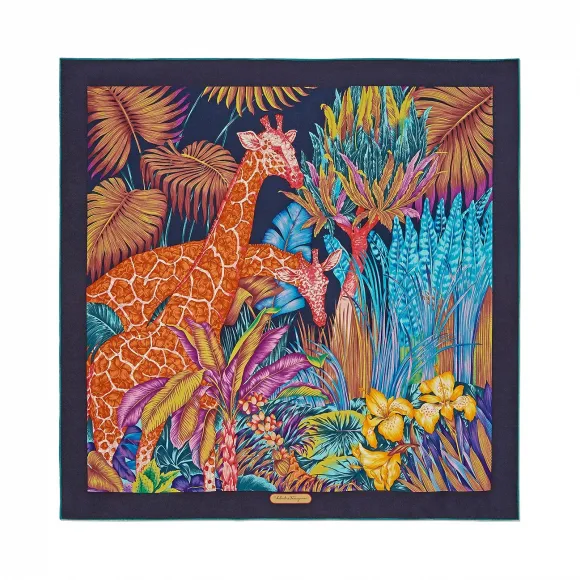 菲拉格慕/Salvatore Ferragamo 热带丛林长颈鹿印花丝巾 317222_670791-小迈步海淘品牌官网