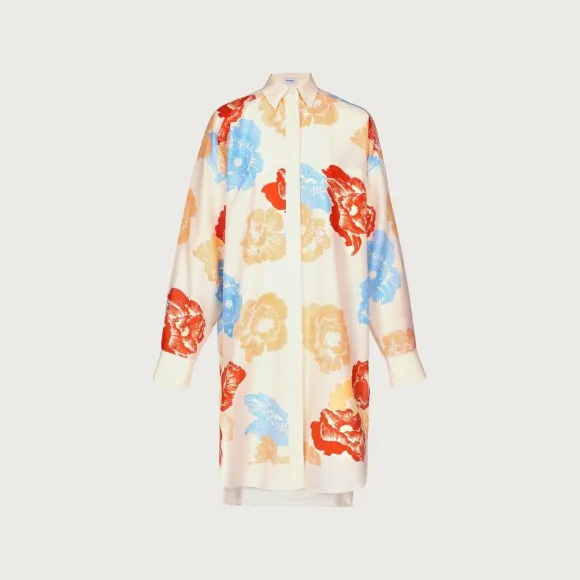 菲拉格慕/Salvatore Ferragamo 罂粟印花真丝衬衫式连衣裙 - 成衣 138824-752953-小迈步海淘品牌官网