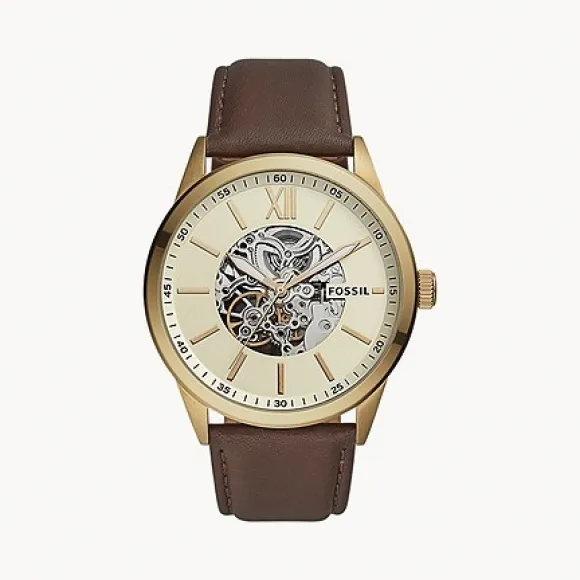 化石/Fossil 48MM Flynn Automatic Brown Leather Watch BQ2382-小迈步海淘品牌官网