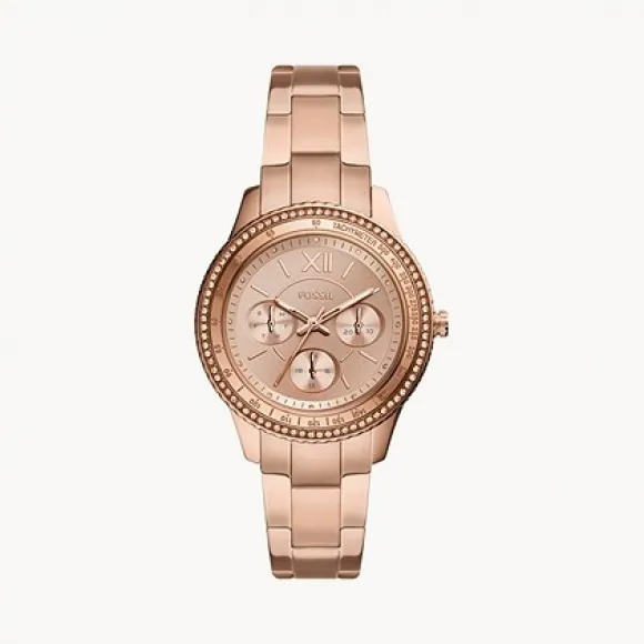 化石/Fossil Stella Sport Multifunction Rose Gold-Tone Stainless Steel ...