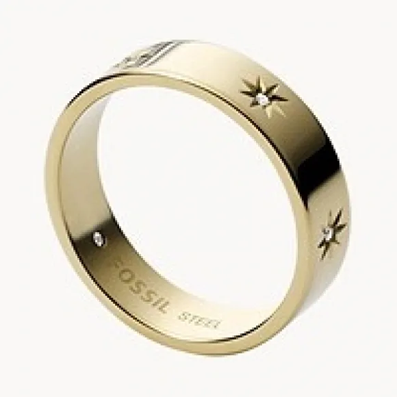 化石/Fossil Sutton Shine Bright Gold-Tone Stainless Steel Band Ring ...