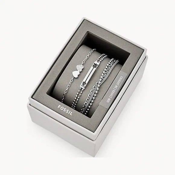 化石/Fossil Silver-Tone Steel Bracelet Gift Set JGFTSET1040-小迈步海淘品牌官网