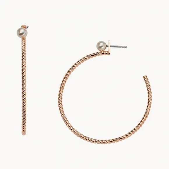 化石/Fossil Rose Gold-Tone Crystal Pearl Hoop Earring JOF00782791-小迈步海淘品牌官网