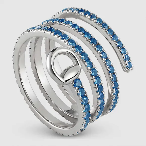 古驰/Gucci 马衔扣戒指，配以白金和蓝宝石 389003 I19C0 9038-小迈步海淘品牌官网