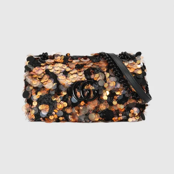 古驰/Gucci 豹纹亮片GG Marmont系列小号亮片肩背包 443497-FAB7J-8553-小迈步海淘品牌官网