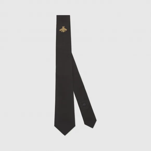 古驰/Gucci 蜜蜂刺绣真丝领带 454658-4E647-1000-小迈步海淘品牌官网