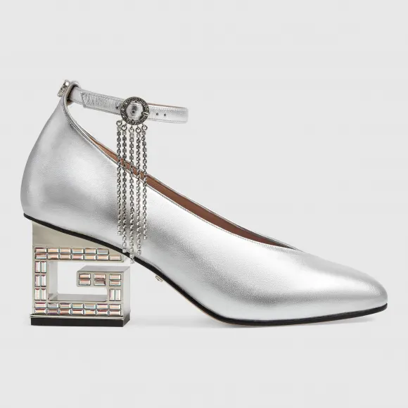 古驰/Gucci 水晶G鞋跟中跟浅口鞋 548853 B8B00 8106-小迈步海淘品牌官网