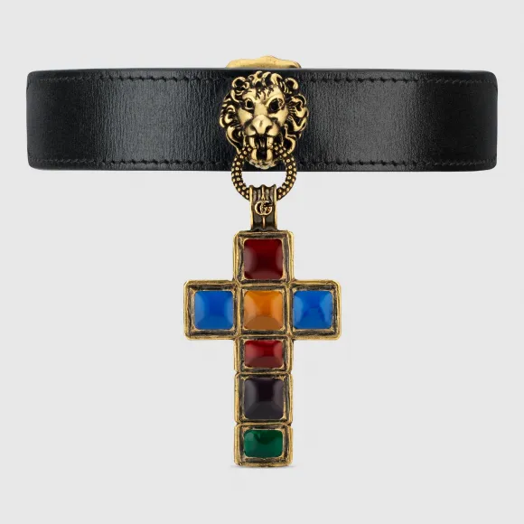 古驰/Gucci 饰十字架吊坠皮革颈圈 549232 J1547 8519-小迈步海淘品牌官网