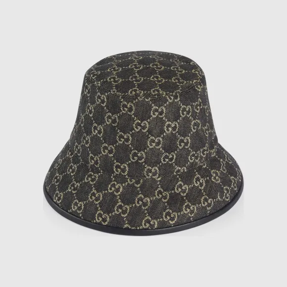 古驰/Gucci GG丹宁渔夫帽 黑色和象牙白色GG丹宁面料 576371-3HAF8-1060-小迈步海淘品牌官网