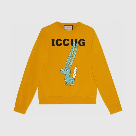 古驰/Gucci 官网专享饰Freya Hartas创作的ICCUG动物印花卫衣 626990-XJDJS-7245-小迈步海淘品牌官网