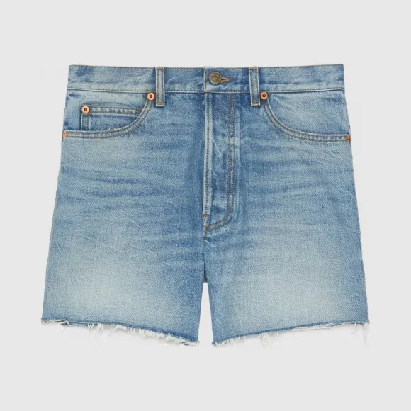 古驰/Gucci Disney x Gucci唐老鸭帖饰环保牛仔短裤 640399-XDBIL-4452-小迈步海淘品牌官网