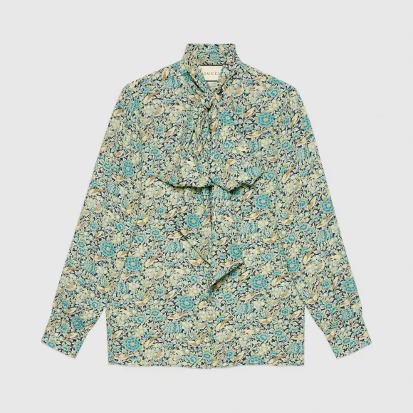 古驰/Gucci Gucci Liberty花卉印花绉绸衬衫 643232-ZAFQ7-4532-小迈步海淘品牌官网