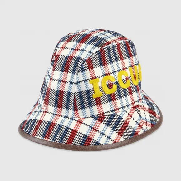 古驰/Gucci 饰皮革ICCUG格纹渔夫帽 660155-4HAE3-1075-小迈步海淘品牌官网