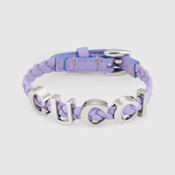 古驰/Gucci 紫色皮革“GUCCI”皮革手镯 684631-IAAA2-8164-小迈步海淘品牌官网