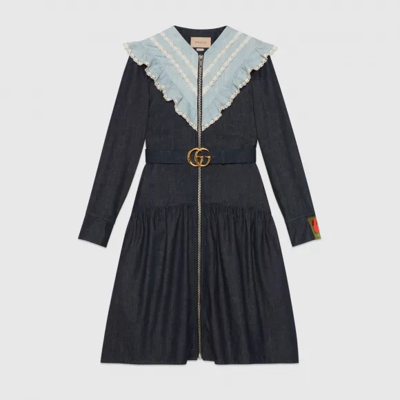 古驰/Gucci 洗水牛仔连身裙 718100-XDCA0-4447-小迈步海淘品牌官网