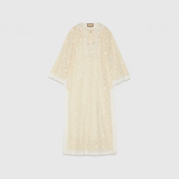 古驰/Gucci GG 花卉蕾丝连衣裙 744872-Z8BIF-9887-小迈步海淘品牌官网