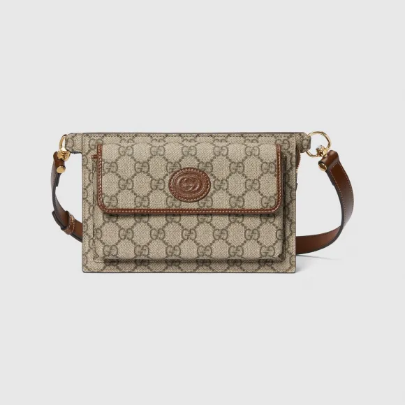 古驰/Gucci 米色和乌木色Supreme帆布饰互扣式双G标识GG腰包 746300-92TCG-8563-小迈步海淘品牌官网
