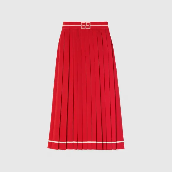 古驰/Gucci 红色和象牙白色超细羊毛提花半身裙 748901-XKDG3-6367-小迈步海淘品牌官网