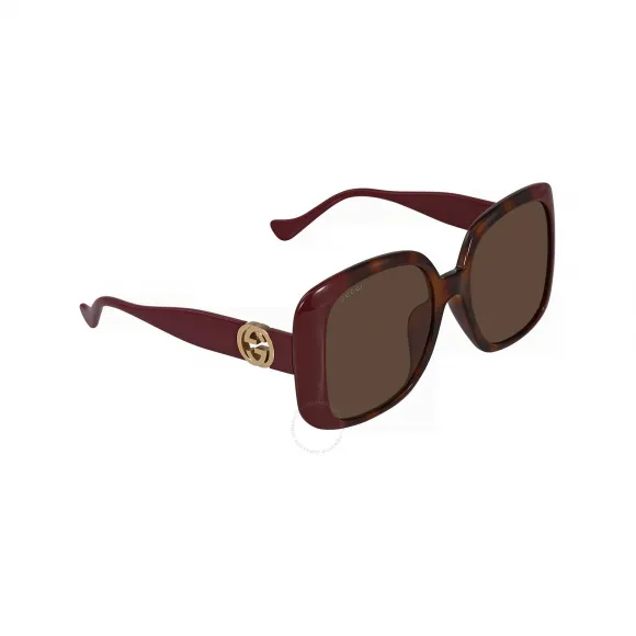 古驰/Gucci Brown Rectangular Ladies Sunglasses GG1029SA 003 57-小迈步海淘品牌官网
