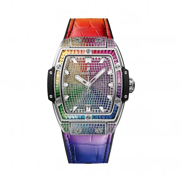 宇舶/Hublot Big Bang灵魂系列 缎面及抛光钛金属，镶嵌红宝石，粉红色蓝宝石，紫水晶，蓝色蓝宝石，蓝色托帕石，沙弗莱石，黄色蓝宝石 ...