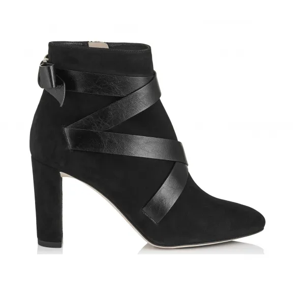 Jimmychoo 吉米周 黑色绒面革和柔软皮革踝靴 Heat85dof000074 小迈步海淘品牌官网