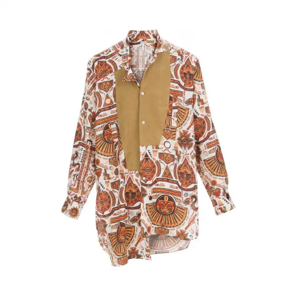 罗意威/Loewe Asymmetric Shirt Inca Print白色/多色 H2179701GA-小迈步海淘品牌官网