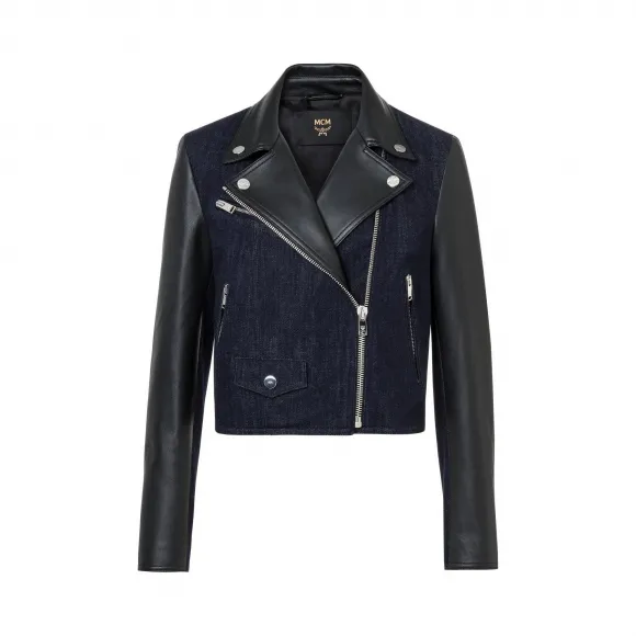 MCM Women's Denim and Leather Rider Jacket MFJ9SMM06HD00L-小迈步海淘品牌官网
