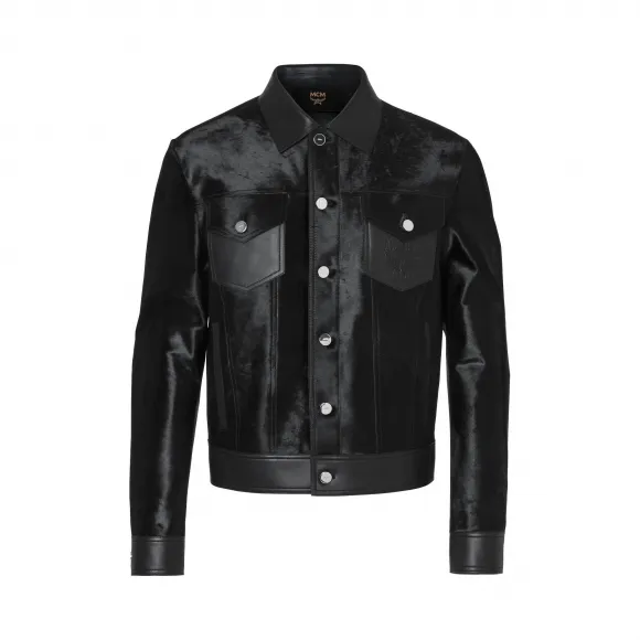 MCM Men's Haircalf Leather Trucker Jacket MHJ9SMM07BK00L-小迈步海淘品牌官网