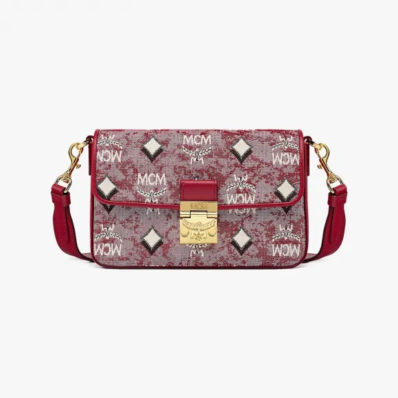 MCM 紅色 | RED 复古缇花花押字图案斜背包 MWRBATQ04RE001-小迈步海淘品牌官网