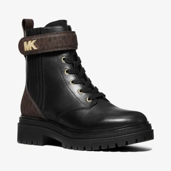 迈克高仕/Michael Kors Stark 徽标和皮革战斗靴 40F1SRFE7L-2437-小迈步海淘品牌官网