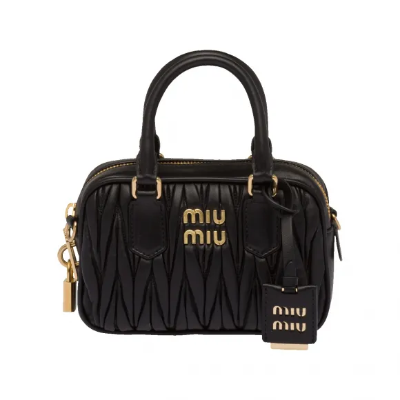 缪缪/Miu Miu 黑色 Matelassé 软羊革保龄球包 5BB123-N88-F0002-小迈步海淘品牌官网