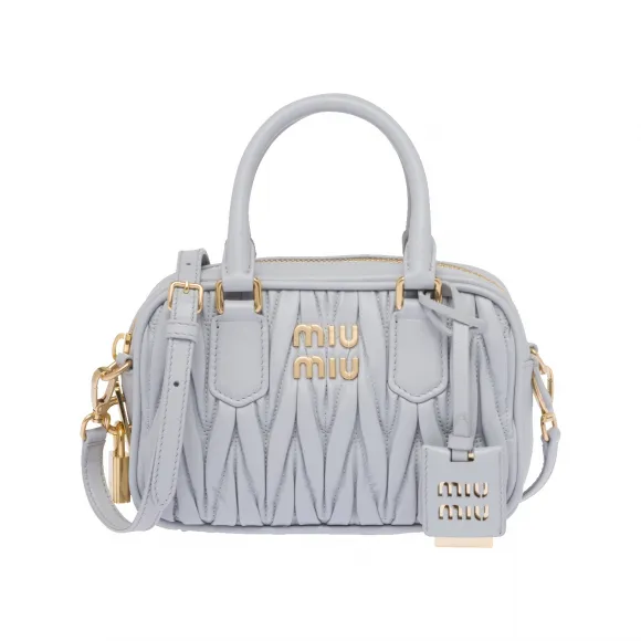 缪缪/Miu Miu 矢车菊蓝 Matelassé 软羊革保龄球包 5BB123-N88-F0591-小迈步海淘品牌官网