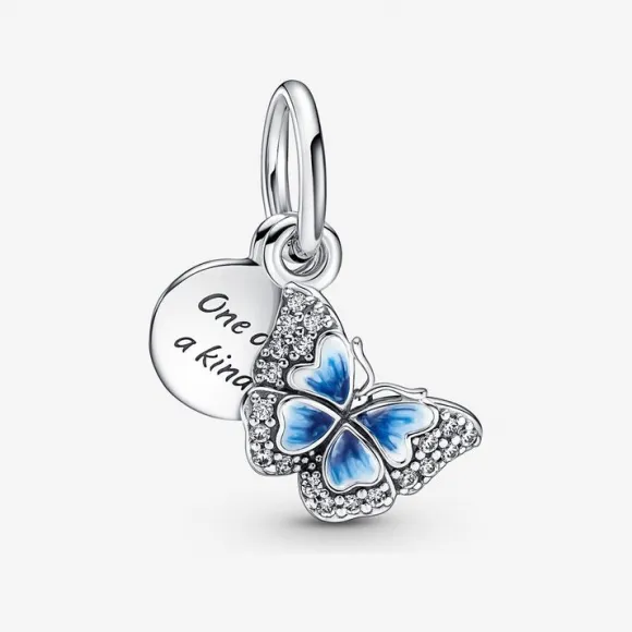 潘多拉/Pandora 蓝色蝴蝶与寄语牌二合一吊饰 790757C01-小迈步海淘品牌官网
