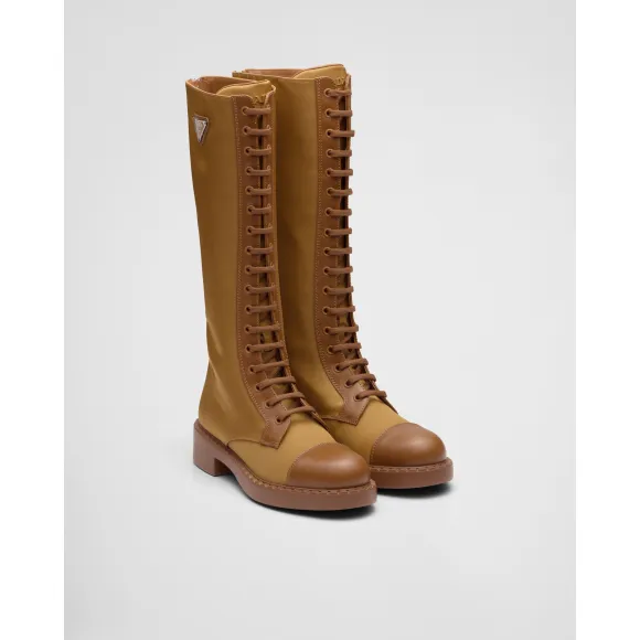 普拉达/Prada 亮面皮革和Re-Nylon 再生尼龙长靴 1W906M-3LLB-F0005-小迈步海淘品牌官网