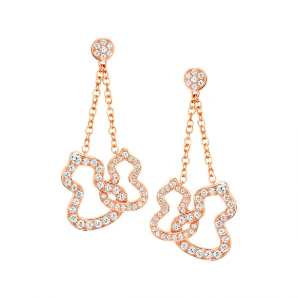 麒麟/qeelin Double Wulu 18K玫瑰金钻石耳环 WU-030-DBER-RGD-小迈步海淘品牌官网