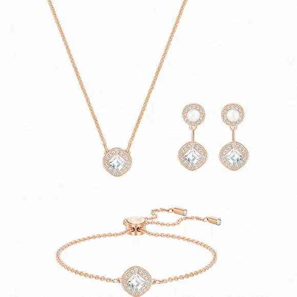 施华洛世奇/Swarovski 套装 Angelic Pearl 套装, 白色, 镀玫瑰金色 5289510-小迈步海淘品牌官网