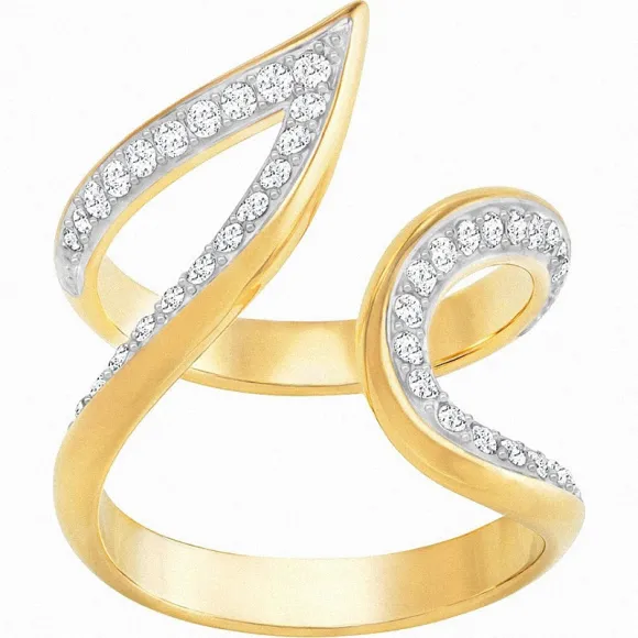 施华洛世奇/Swarovski 戒指 Groove Wide 开口戒指, 白色, 镀金色 5294992-小迈步海淘品牌官网