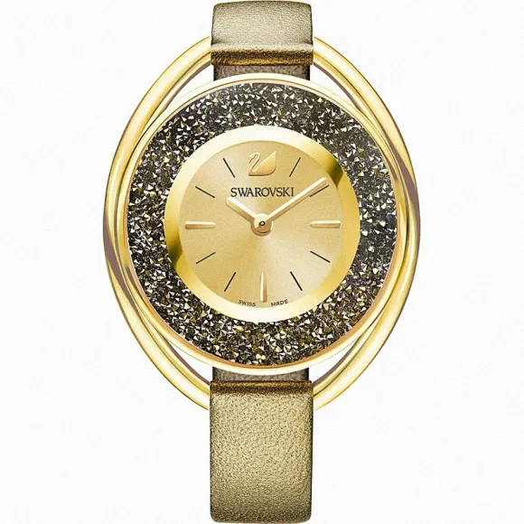 施华洛世奇/Swarovski 手表 Crystalline Oval 腕表, 真皮表带, 古铜色, 金色 5296314-小迈步海淘品牌官网
