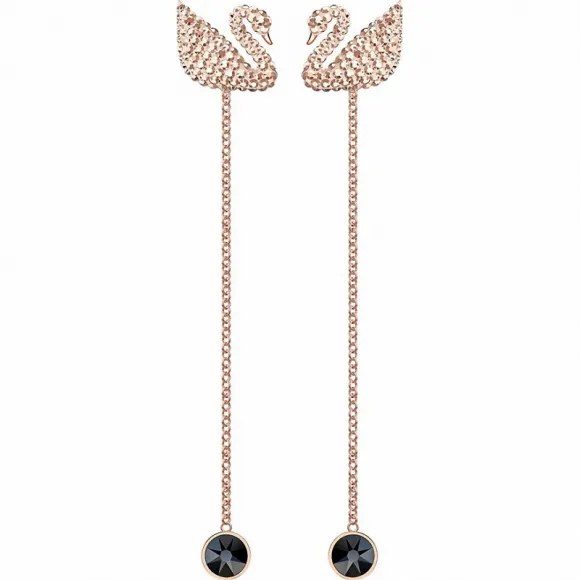 施华洛世奇/Swarovski Iconic Swan 穿孔耳环, 咖啡色, 镀玫瑰金色调 5373164-小迈步海淘品牌官网