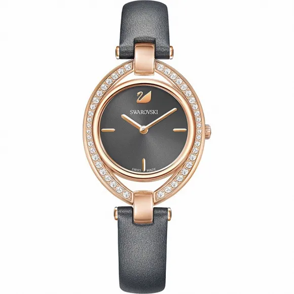 施华洛世奇/Swarovski Stella 腕表, 真皮表带, 深灰色, 玫瑰金色调 PVD 5376842-小迈步海淘品牌官网