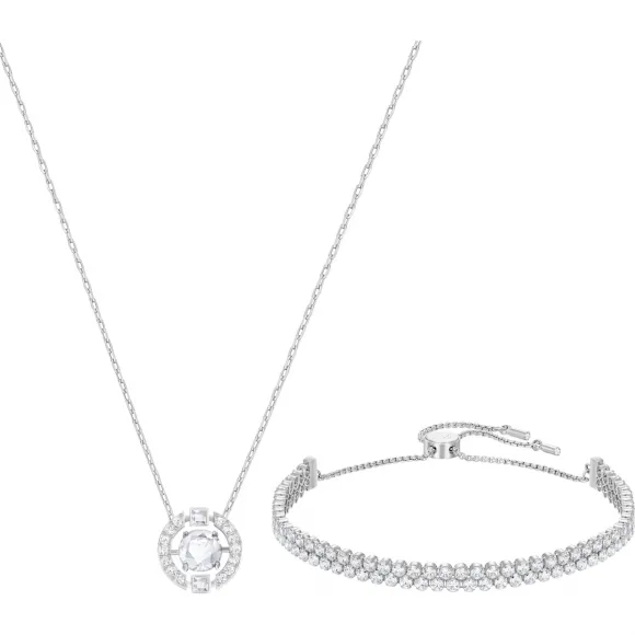 施华洛世奇/Swarovski Sparkling Dance 套装, 中码, 白色, 镀白金色 套装 5407517-小迈步海淘品牌官网