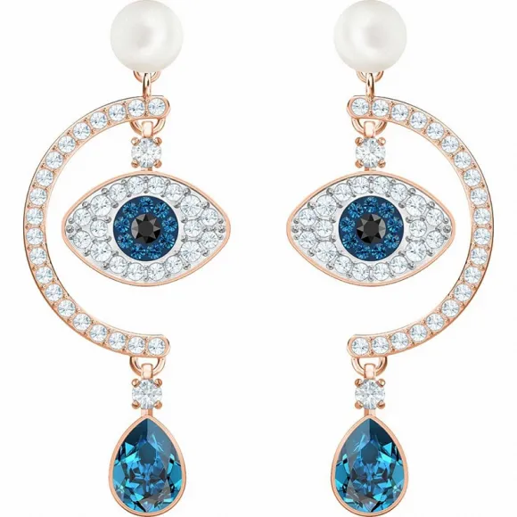 施华洛世奇/Swarovski 耳饰 Duo Evil Eye 穿孔耳环, 彩色设计, 镀玫瑰金色 5425860-小迈步海淘品牌官网