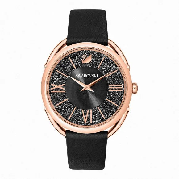 施华洛世奇/Swarovski Crystalline Glam 腕表, 真皮表带, 黑色, 玫瑰金色调 PVD 5452452-小迈步海淘品牌官网