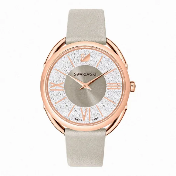 施华洛世奇/Swarovski Crystalline Glam 腕表, 真皮表带, 灰色, 玫瑰金色调 PVD 5452455-小迈步海淘品牌官网