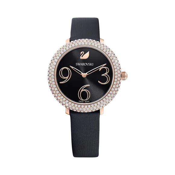 施华洛世奇/Swarovski Crystal Frost 腕表, 真皮表带, 黑色, 玫瑰金色调 PVD 5484058-小迈步海淘品牌官网