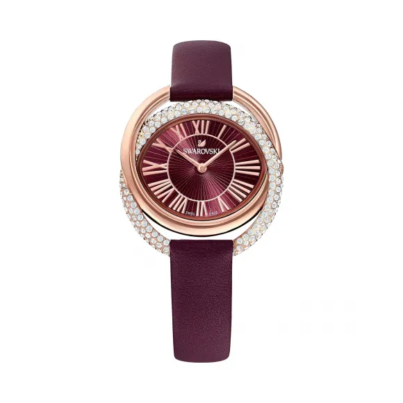 施华洛世奇/Swarovski Duo 腕表, 真皮表带, 深红色, 玫瑰金色调 PVD 5484379-小迈步海淘品牌官网