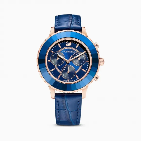施华洛世奇/Swarovski Octea Lux Chrono 腕表 真皮表带 蓝色 玫瑰金色调润饰 5563480-小迈步海淘品牌官网