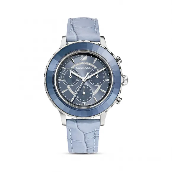 施华洛世奇/Swarovski Octea Lux Chrono 腕表 瑞士制造 真皮表带 蓝色 不锈钢 5580600-小迈步海淘品牌官网