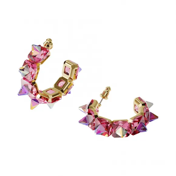 施华洛世奇/Swarovski Ortyx 大圈耳环 金字塔切割 粉红色 镀金色调 5600895-小迈步海淘品牌官网